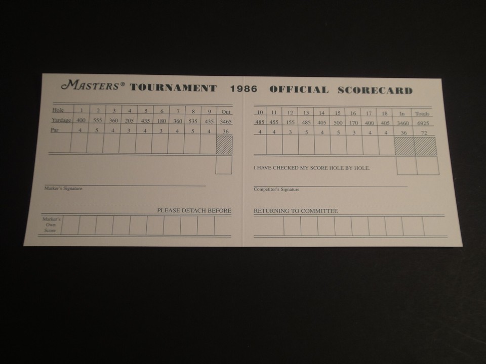 1986 Masters Tournament Official Scorecard Jack Nicklaus Champion- | eBay