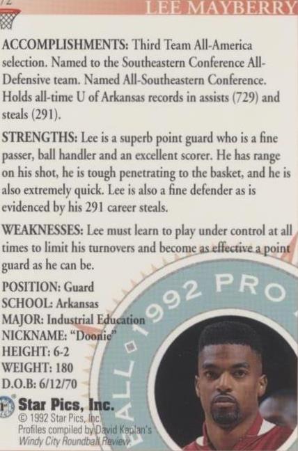 1992-93 Star Pics - Lee Mayberry #72 for sale | eBay