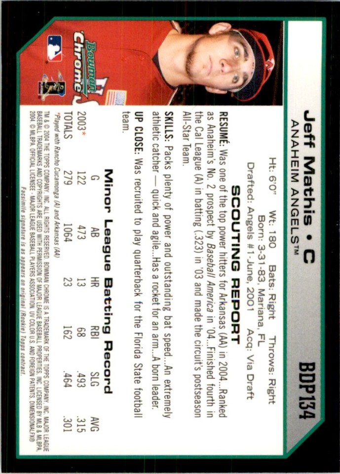 2004 Bowman Chrome Jeff Mathis Baseball Cards #BDP134 | eBay