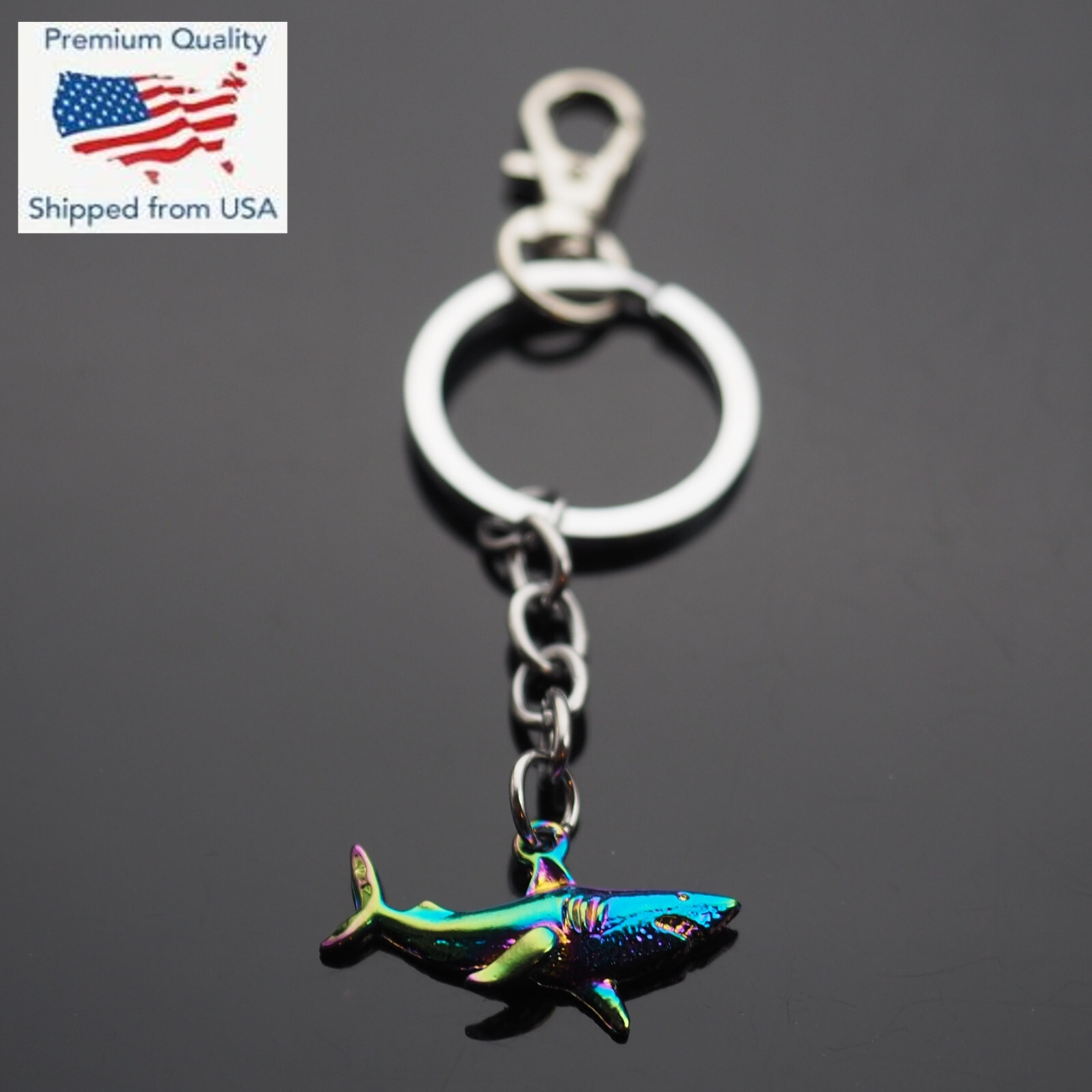 Shark Keychain Clip Neon Rainbow Charm Great White Fins Mouth Teeth ...