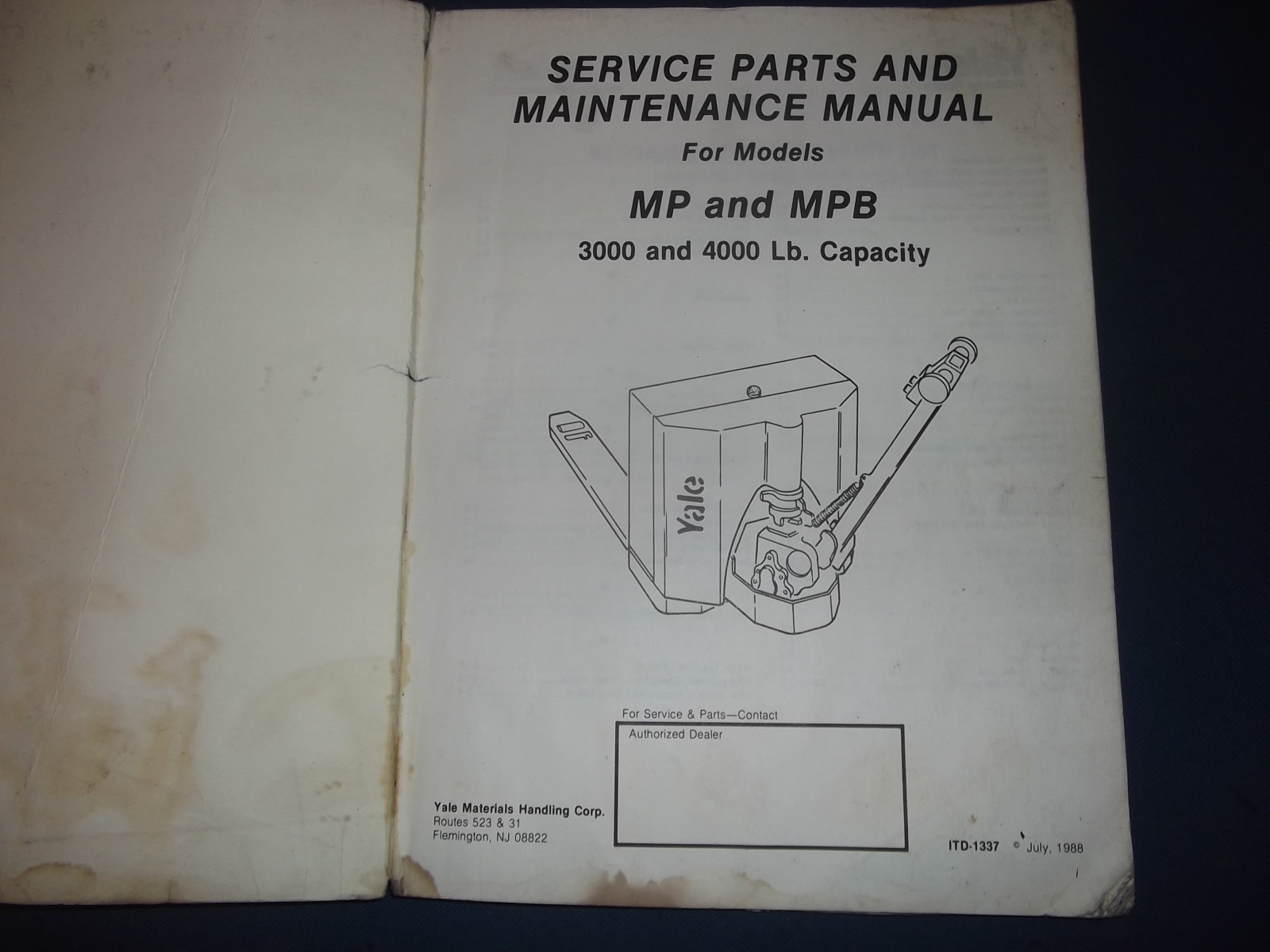 YALE MP/MPB 030-040 AB FORKLIFT PALLET JACK LIFT TRUCK PARTS MANUAL ...