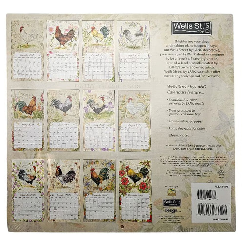Wells Street by Lang, Roosters 2026 Wall Calendar, 12'' X 12'', 12 ...