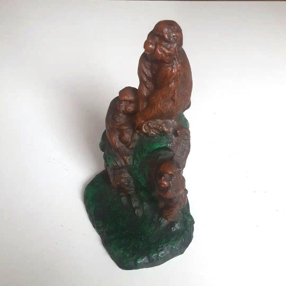 Monkey on a Rock Metal Statue 10.6 inch tall Japanese Metalwork ...