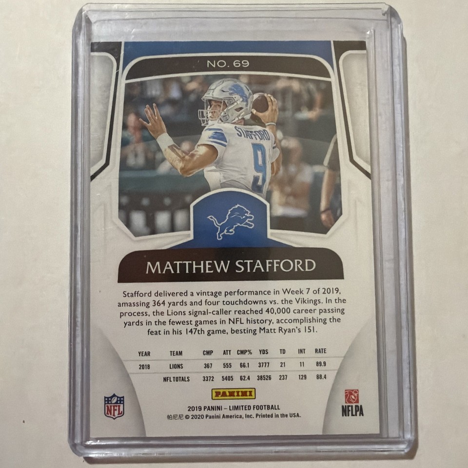 2019 Panini Limited Matthew Stafford Emerald Green /5 #69 Detroit Lions ...