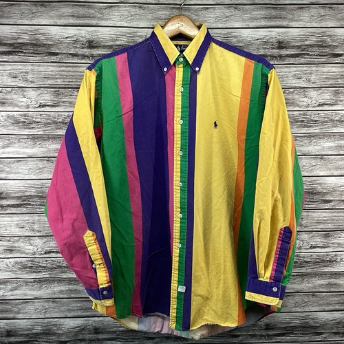 Vintage Polo Ralph Lauren Shirt Mens Large Multicolor Striped Button Up ...