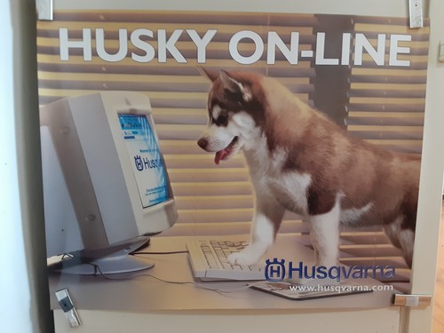 Vintage Husqvarna "Husky On-Line" Dog & Computer Poster, with Matching ...