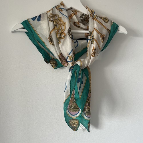 Laurie Samson Silk Scarf Square Green Key Print Hand Rolled 33”x34 ...