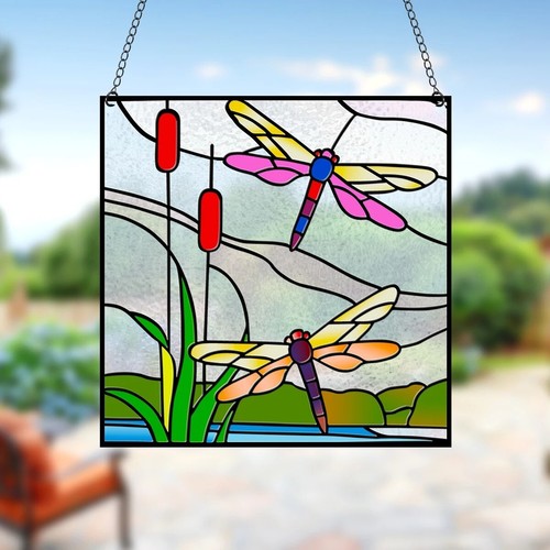 Dragonfly Stained Hanging Glass Pattern Dragonfly Suncatcher with Metal ...