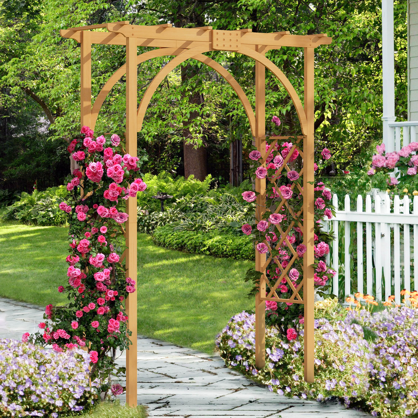 7FT Wooden Garden Arbor Arches Wedding Party Arch for Climbing Plant ...