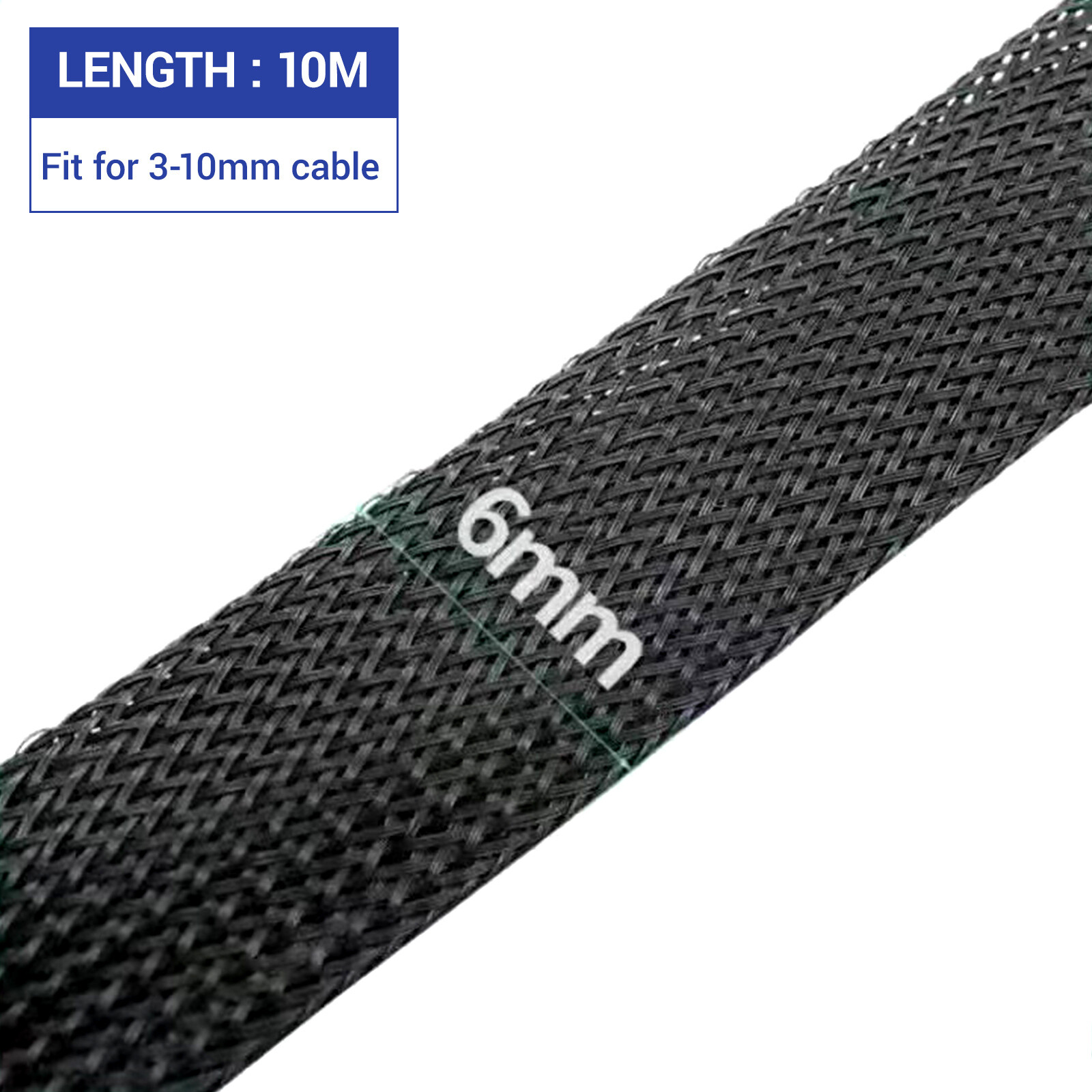 10M Black Braided Cable Sleeving Expandable Wire Harness Marine Auto ...