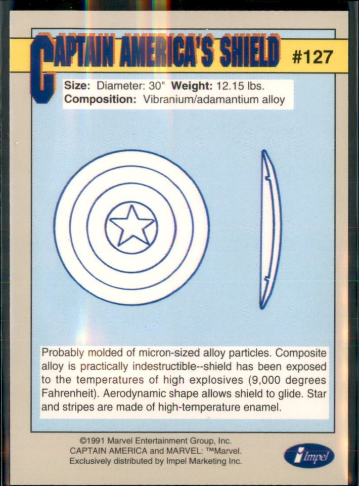 1991 Impel Marvel Weapons Captain America's Shield #127 | eBay