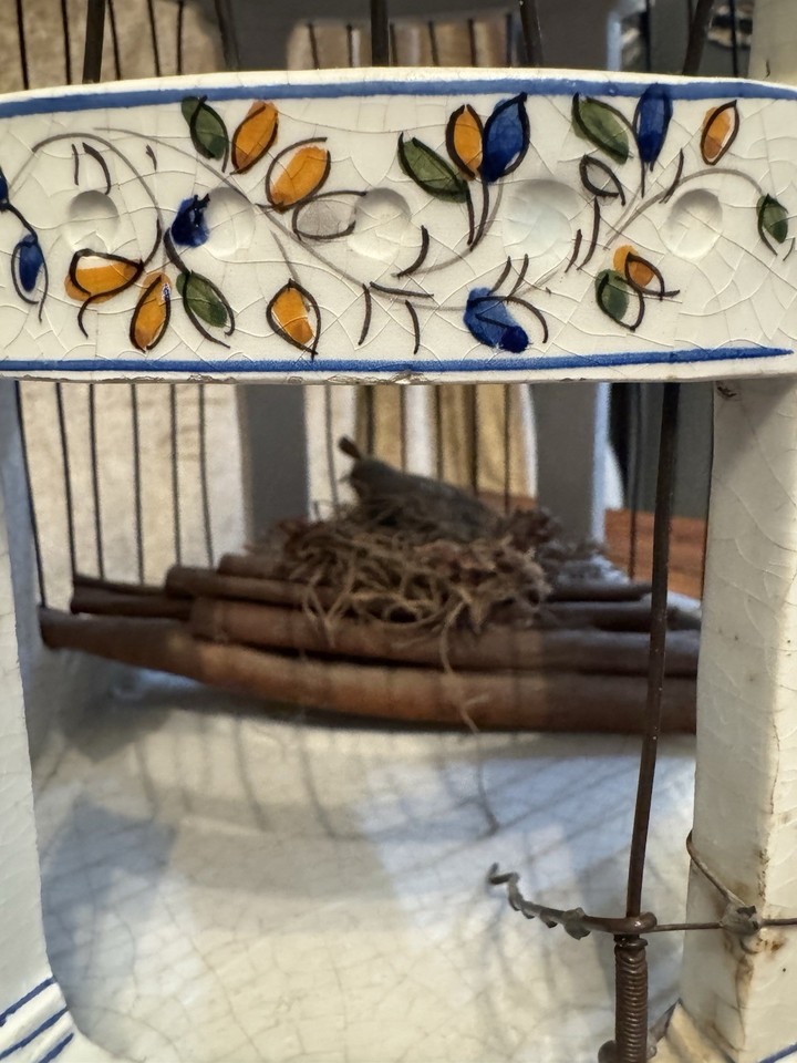 RARE Vintage Meiselman Italy Decorative White Floral Ceramic Bird Cage ...