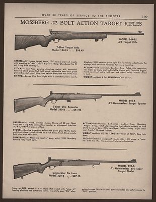 1966 MOSSBERG Model 144-LS, 340-B, 320-B .22 Bolt Action Rifle Ad | eBay