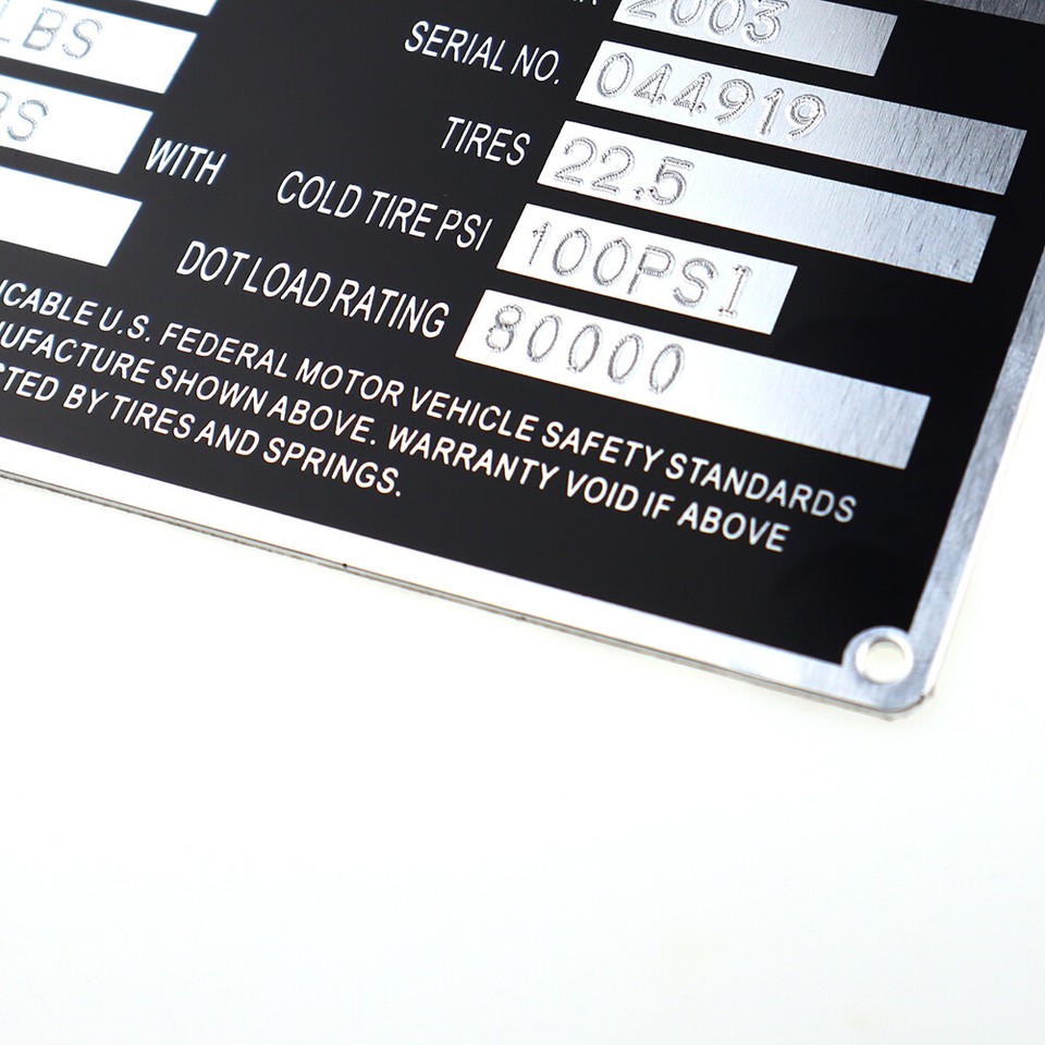 Serial Number Car Hauler Semi Trailer Special ID Tag Plate Model Custom ...