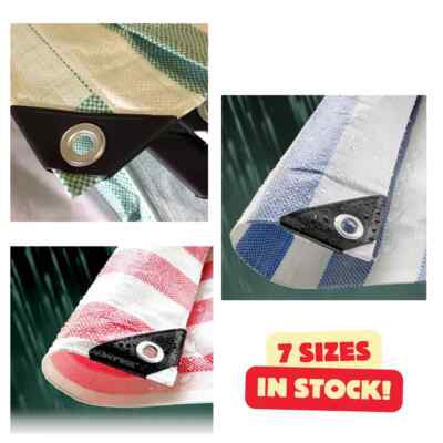 Striped Tarpaulin Medium Heavy Duty Waterproof Market Stall Cover Tarp ...
