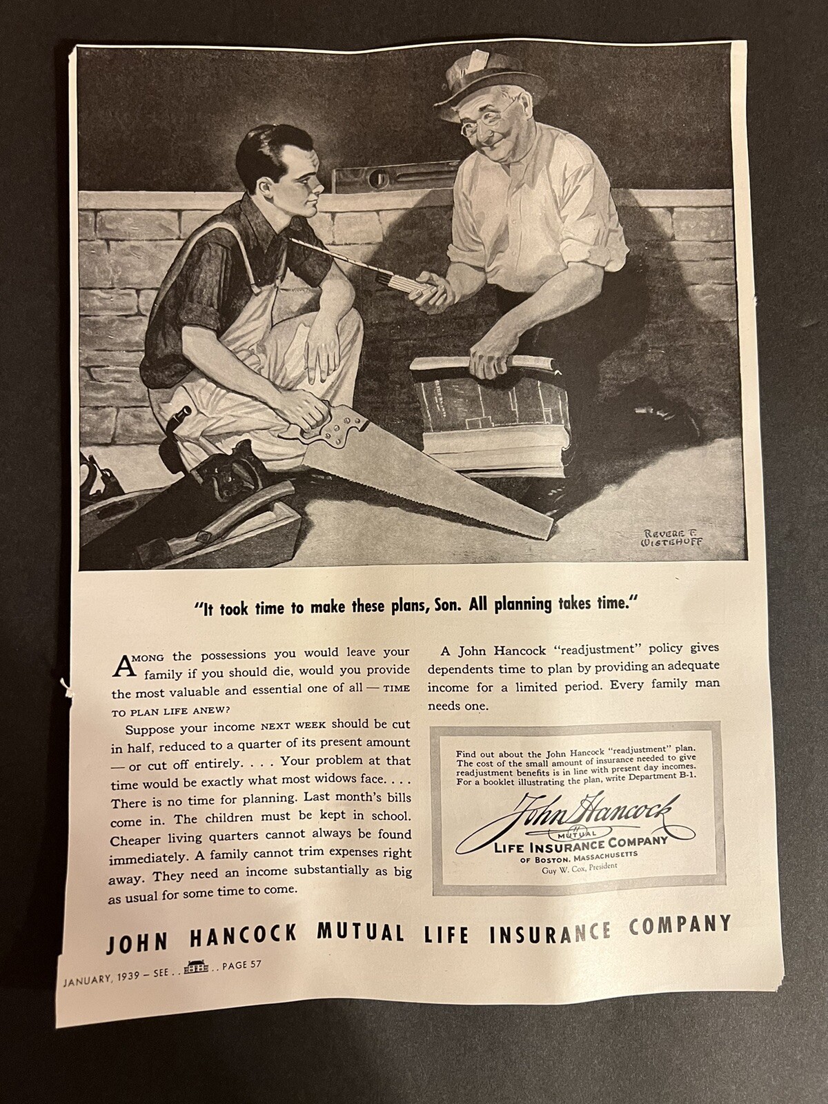 Vtg 1939 John Hancock Life Ins Co of Boston, MA Ad, All Planning Takes ...