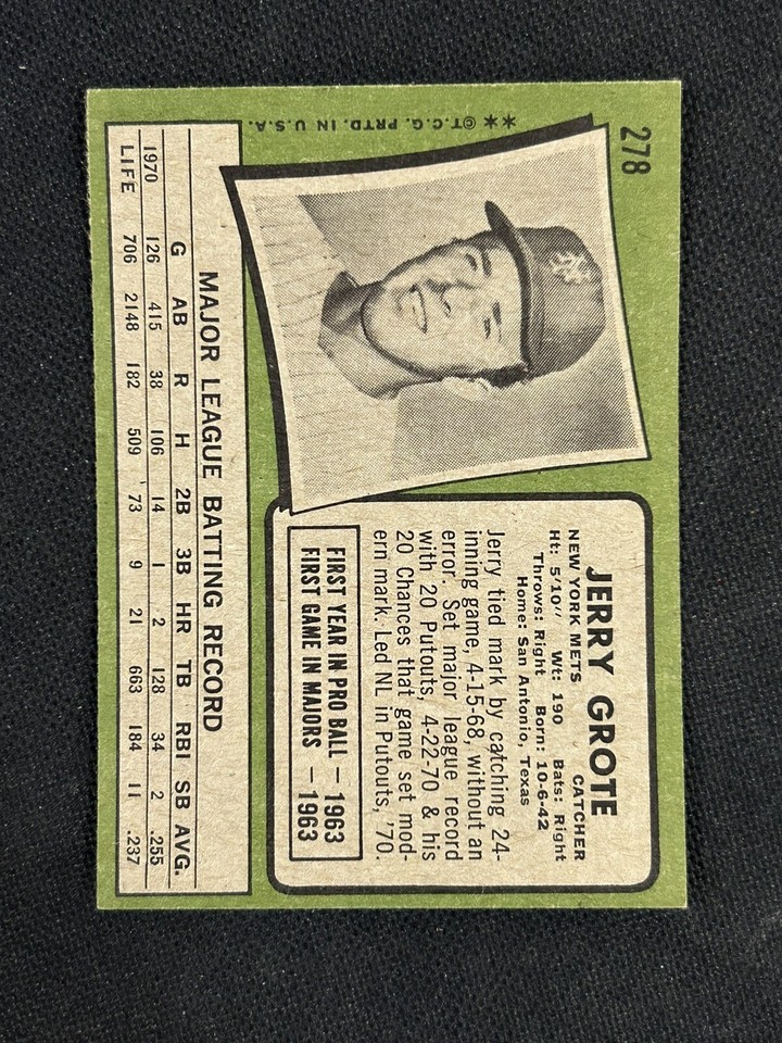 1971 Topps #278 Jerry Grote EX-MT+ New York Mets *175 | eBay