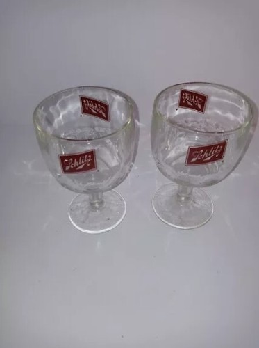 Set of 2 Vintage Schlitz Beer Goblets Stemmed Thumbprint Logo on Both ...