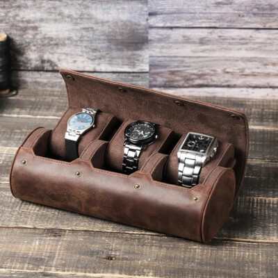 3 Slots Genuine Leather Watch Roll Display Box Wrist Watches Travel ...