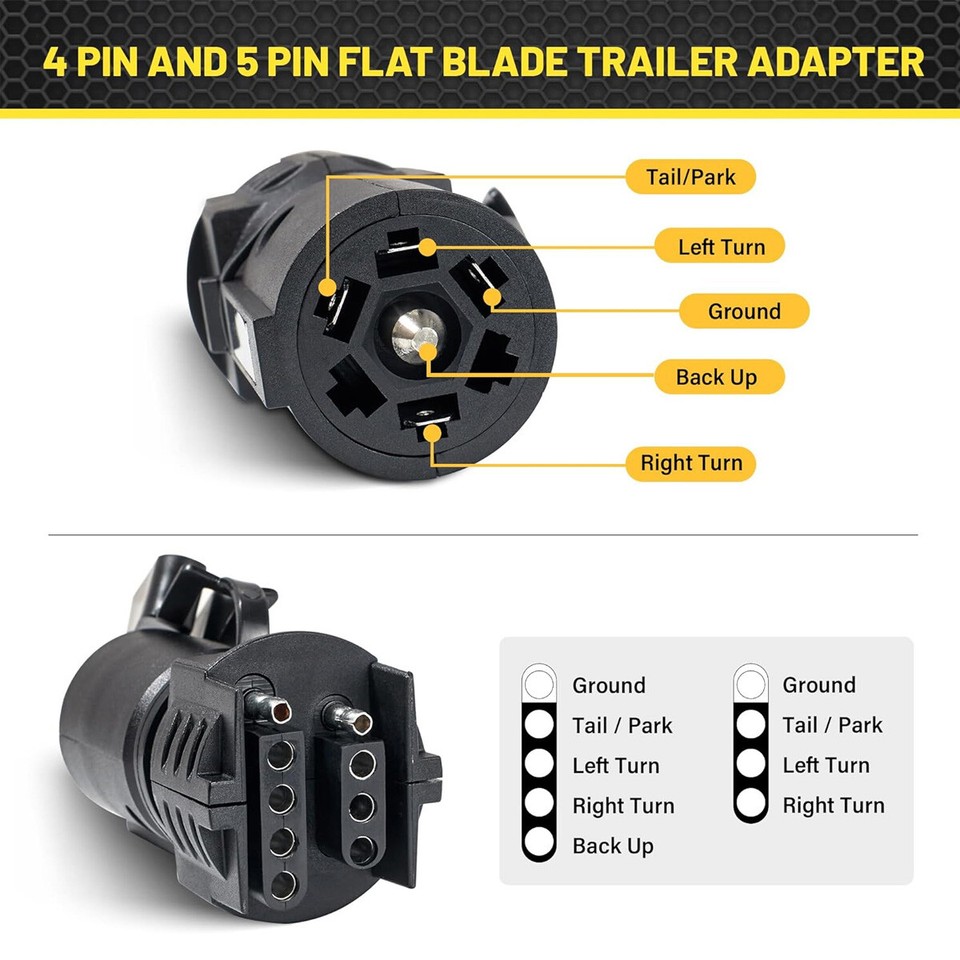 7 Way Round to 4/5 Pins Flat Trailer Adapter Wiring Plug For Truck RV ...