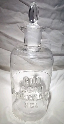 Antique CON ACID HYDROCHLORIC HCL Apothecary Jar W/Penny Stopper | eBay