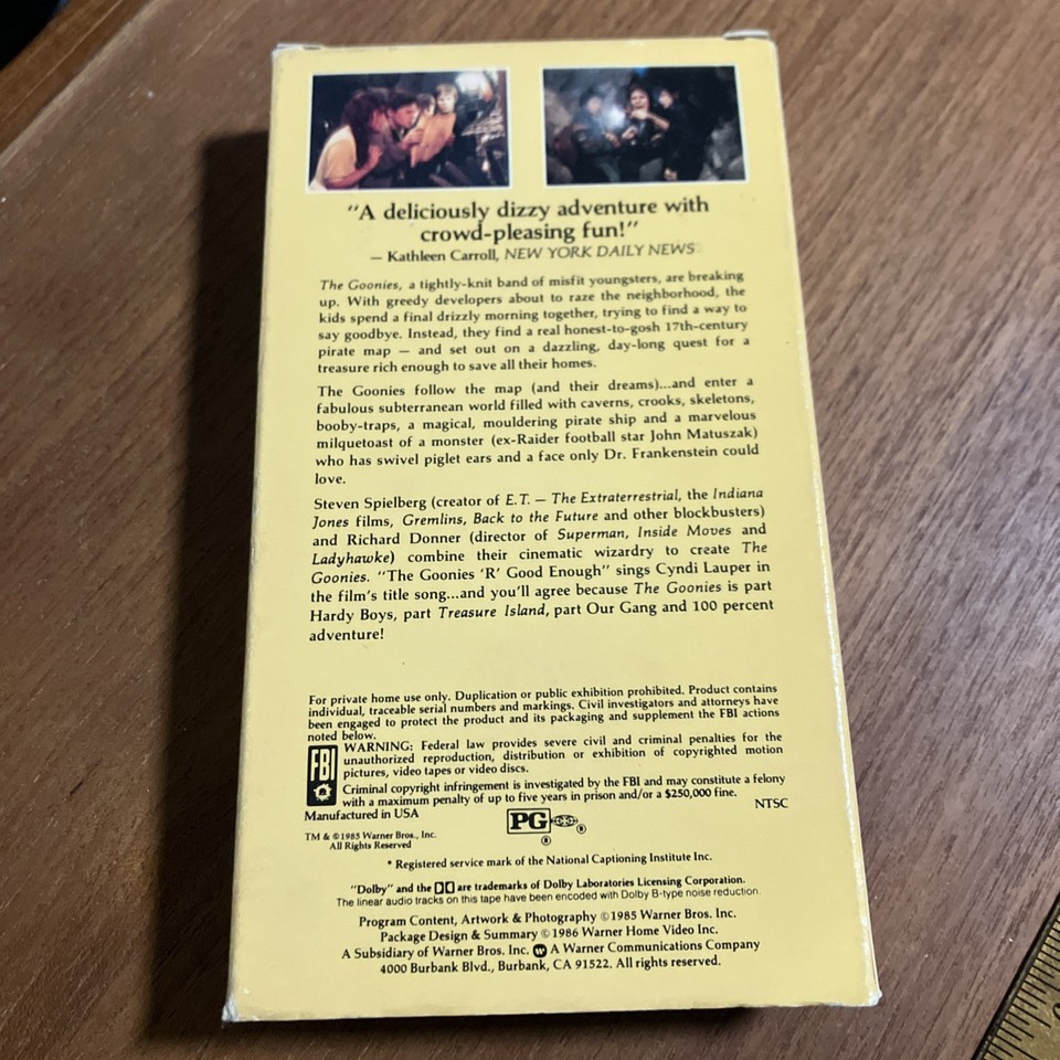 The Goonies VHS 1985, 1986 Slipsleeve -No Barcode 1st Release Very Rare ...