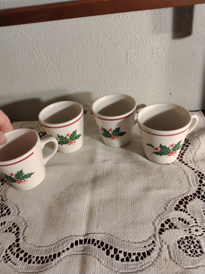 4-Vtg Homer Laughlin Christmas Mug Holly & Berries Coffee Tea Hot Cocoa ...