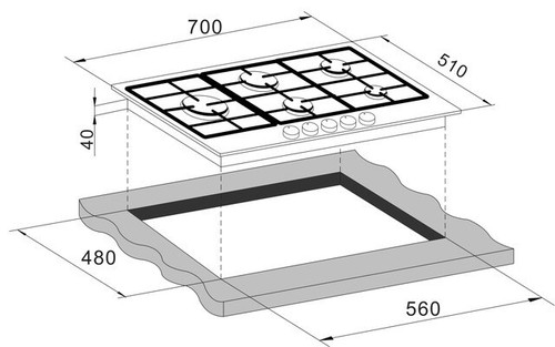 Cookology Gas Hob 5 Burner 70cm with Wok Burner - Stainless Steel ...