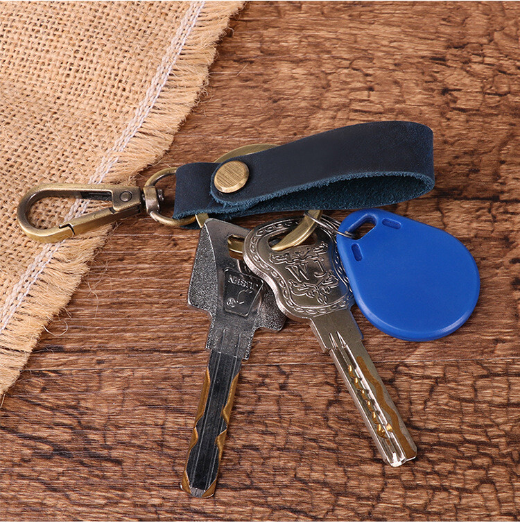 Men's Women's Style Genuine Leather Loop Keychain Car Key Clip Ring ...
