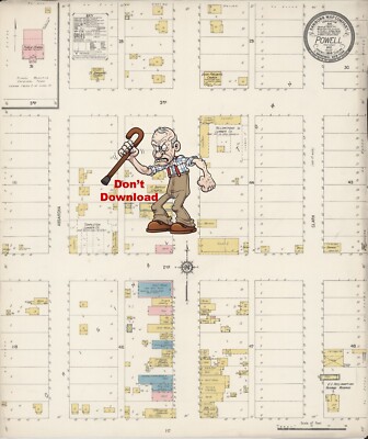 Copy 1914 Map of Powell Wyoming highly detailed, streets, buildings etc ...