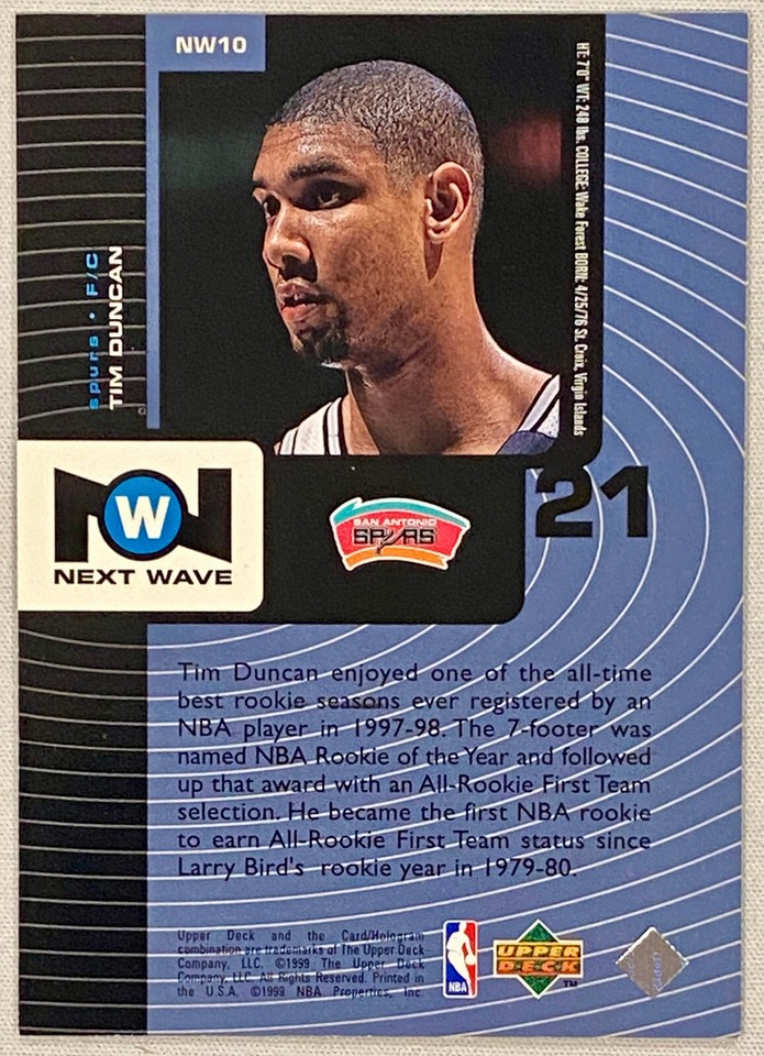 Tim Duncan 1998-1999 Upper Deck Basketball Next Wave NM Card #NW10 | eBay