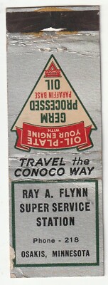MATCHBOOK COVER - FLYNN SUPER SERVICE STATION OSAKIS MINNESOTA - CONOCO ...