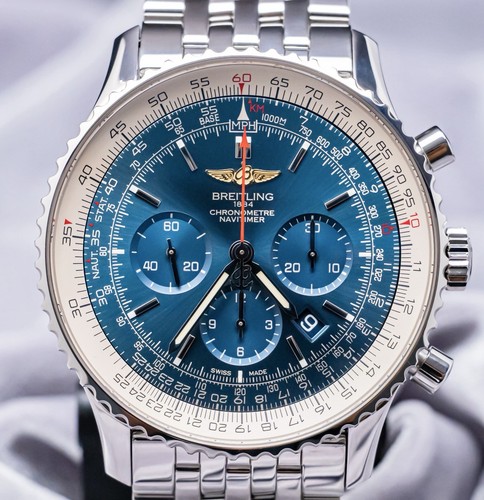 Breitling Navitimer 01 Chronograph 46 mm Blue $10K MSRP Steel Bracelet ...
