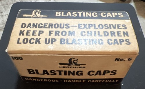 Hercules Cardboard Blasting Caps Box 100 Count No.6 Wilmington DE WHITE ...