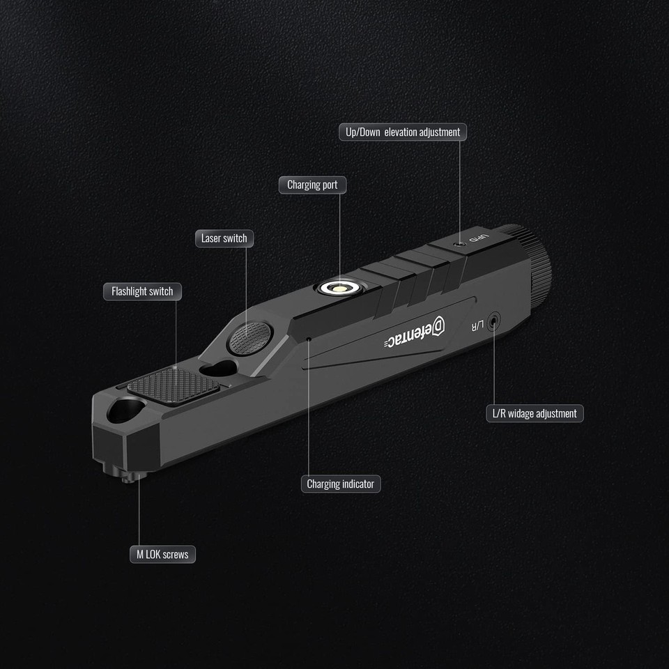 DEFENTAC 1600 Lumens Tactical Flashlight & Green Laser Sight M-LOK Rail ...