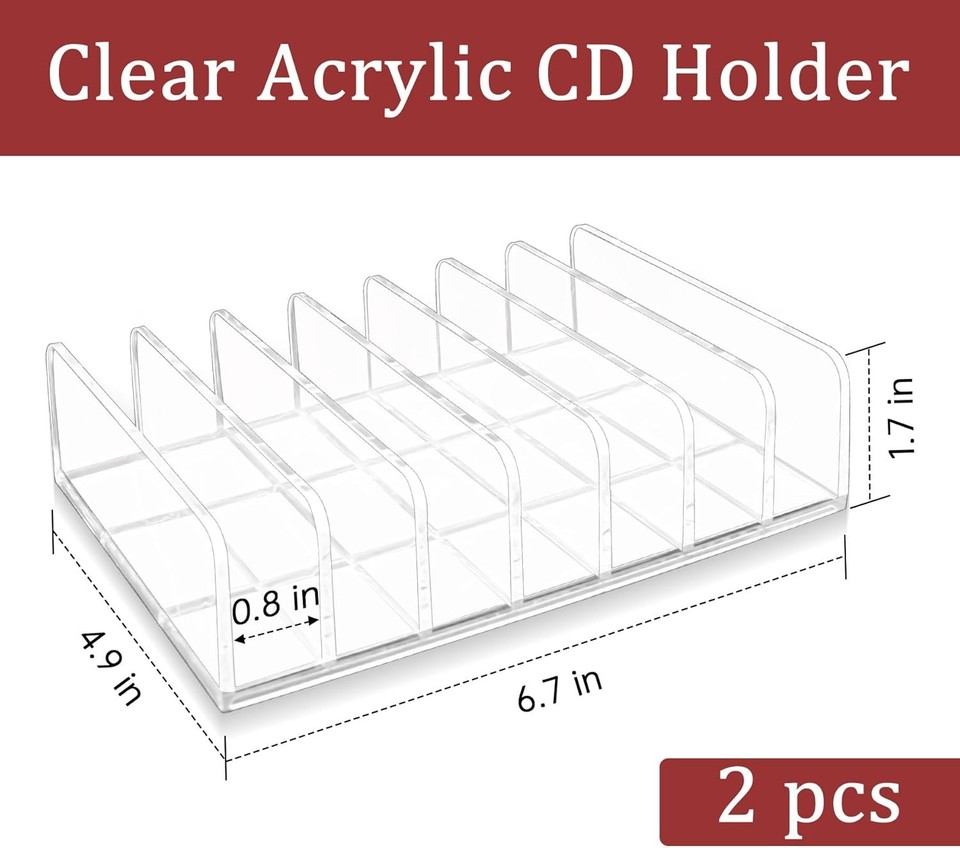 2 Pcs Clear Acrylic CD Holder, DVD/CD Display Rack 6.7 ×5 ×1.6 inches ...