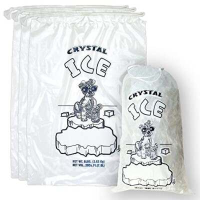8 Lb Crystal Ice Icebags with Drawstring Closure - 500 Bags - 11 in x ...