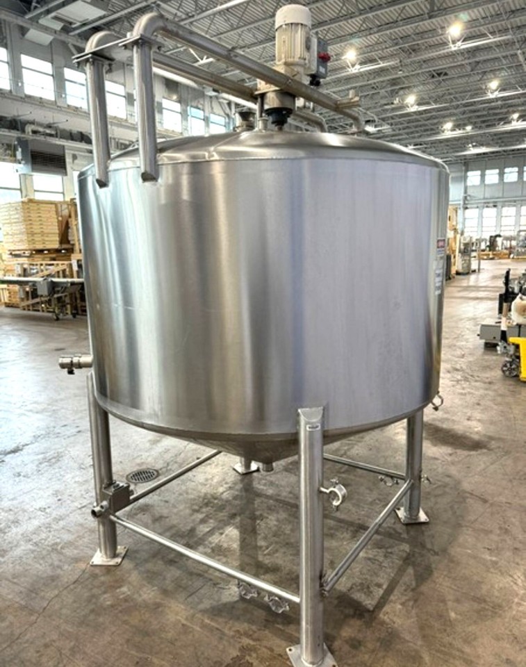 500 Gallon Stainless Steel Sanitary Cone bottom Mix Tank. Top mounted ...