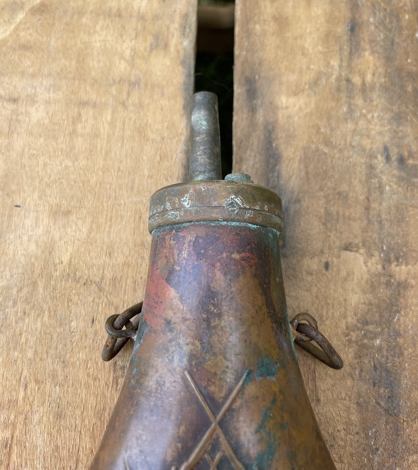 EMPTY Antique Embossed Brass Colts Cannon Design Gun Powder Holder Horn ...