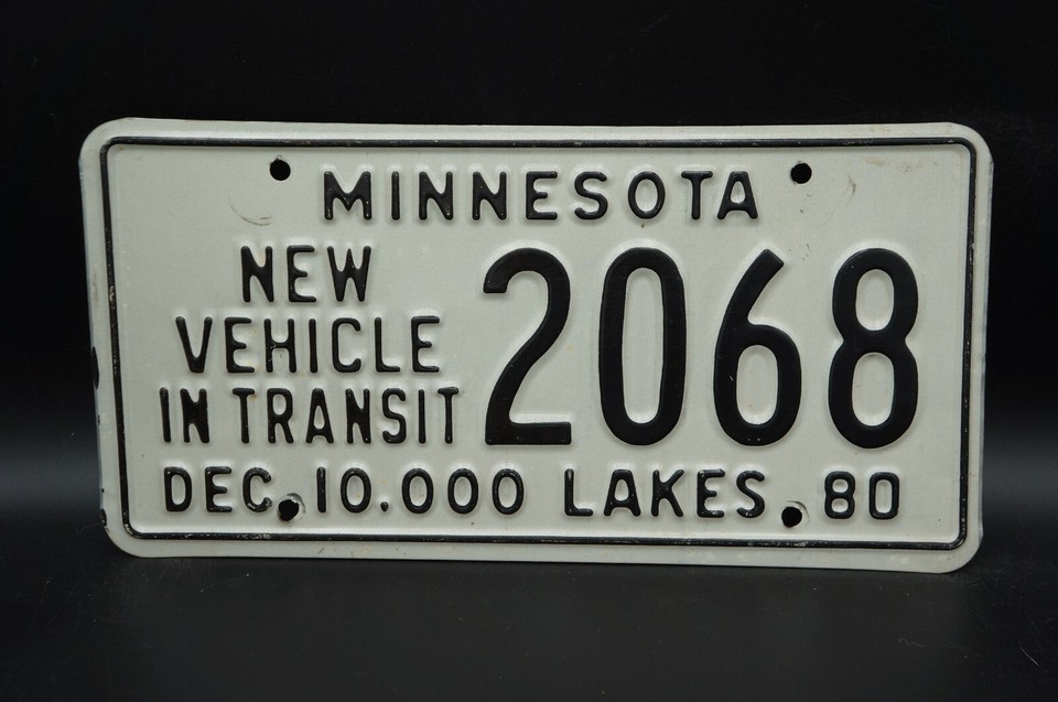 1980 Minnesota NEW VEHICLE IN TRANSIT License Plate # 2068 | eBay