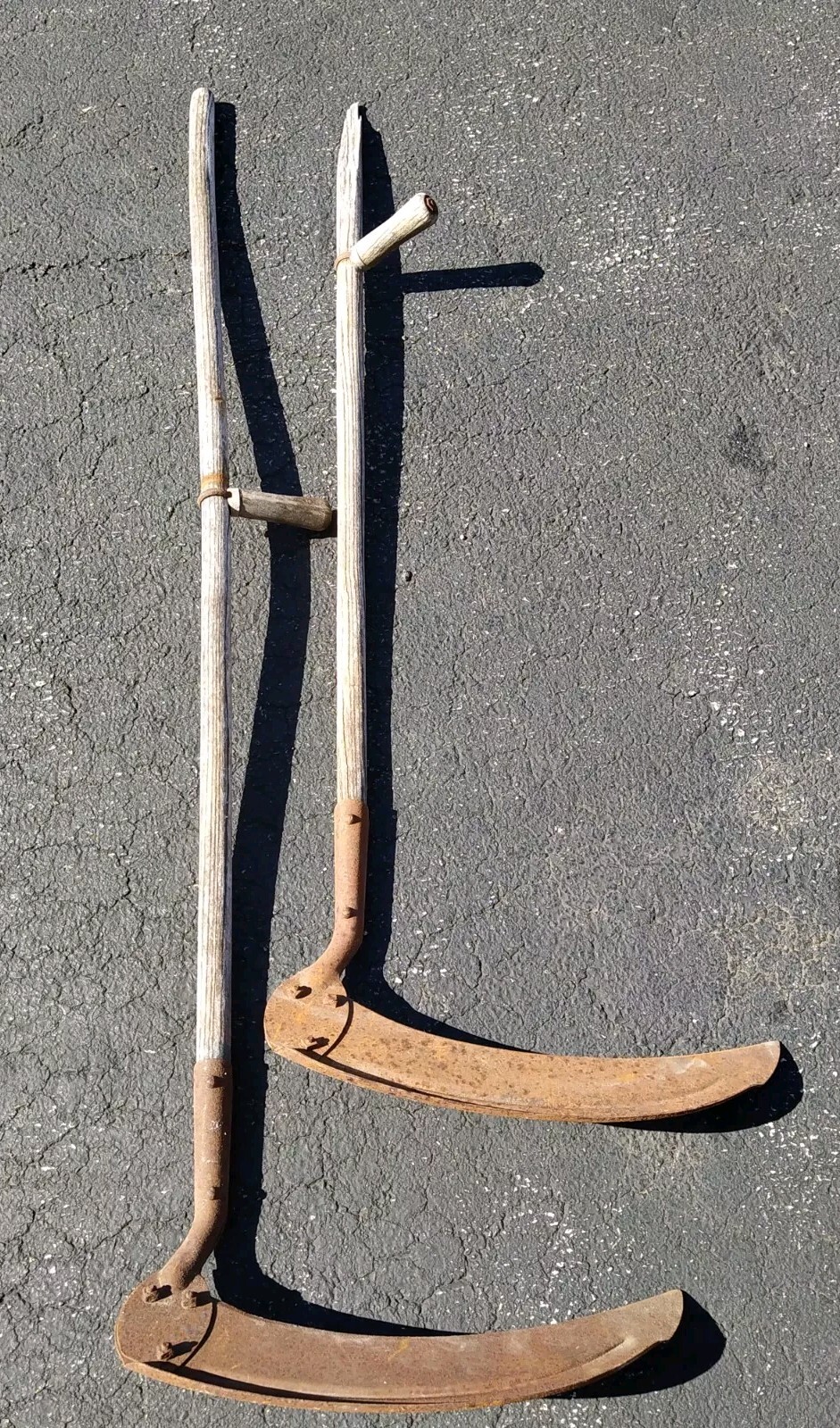 2 Primitive Straight Snath Scythes 18" Blade Rustic Cabin Decor Tool ...