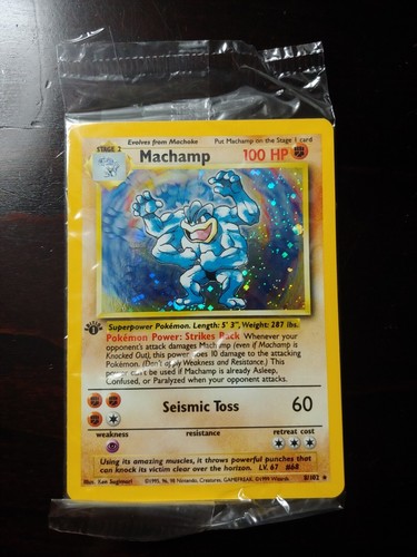 1999 WOTC-Pokemon Pack in Cellophane MACHAMP HOLO 1ST EDITION W/SHADOW ...