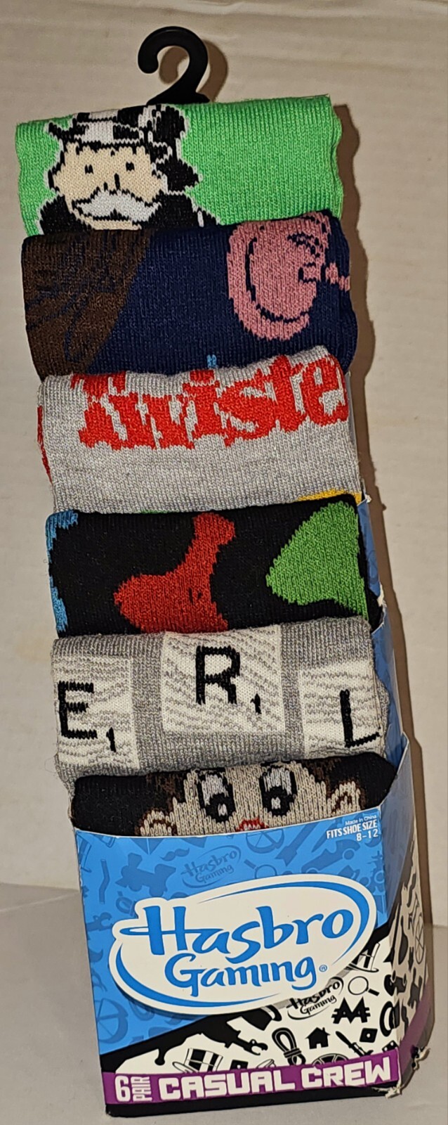 Hasbro Gaming Men's Casual Crew Socks 6 Pack Size 8-12 ~ Monopoly Sorry ...