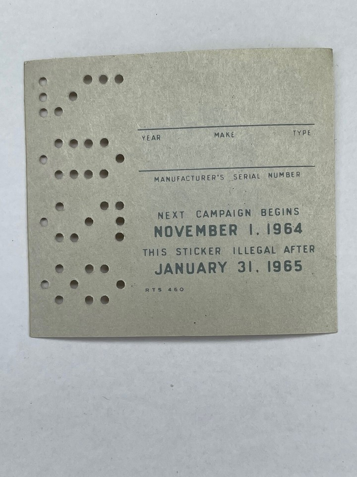1964 Pennsylvania Inspection Sticker Pa VTG UNISSUED Passenger Car ...