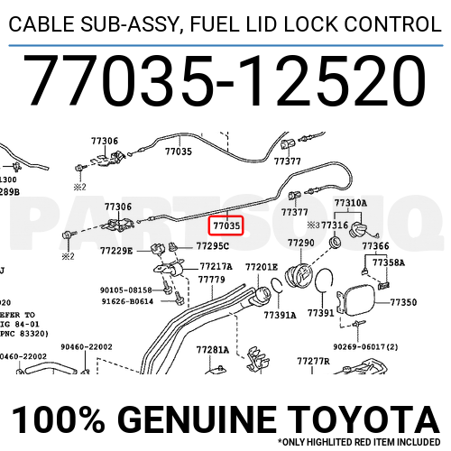 7703512520 Genuine Toyota CABLE SUB-ASSY, FUEL LID LOCK CONTROL 77035 ...