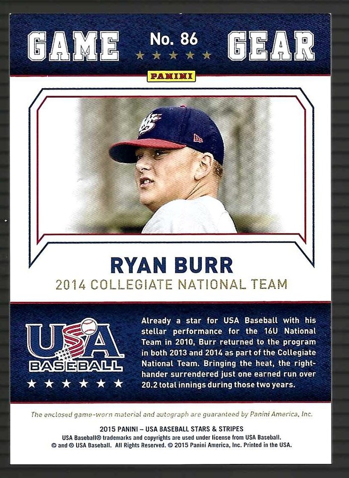 2015 Ryan Burr Panini USA Stars & Stripes Game Gear Auto Longevity 01/49 | eBay