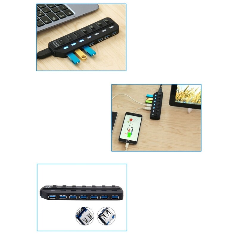 Universal USB Hub 7-Port USB 3.0 Spiltter Adapter Cable with Switch ...