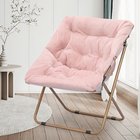 Pink 27.5" Foldable Soft Faux Fur Saucer Chair Home Metal Frame Cozy ...