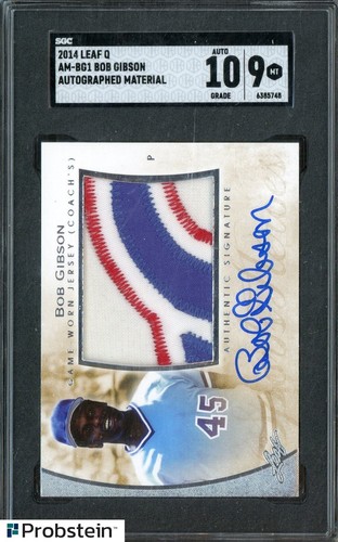BOB GIBSON 2014 Leaf Q Autographed Material SP PRIME PATCH AUTO SGC 10/ ...