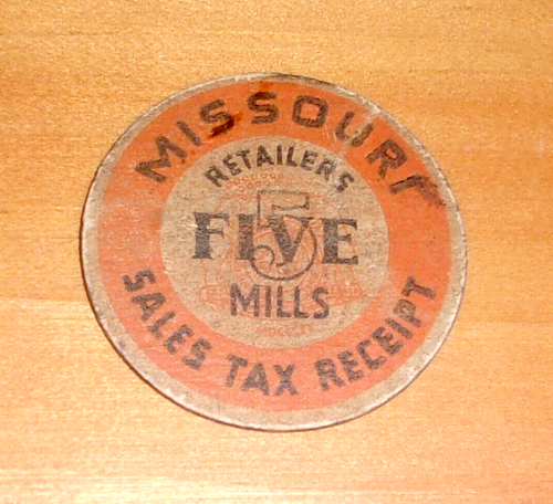 VINTAGE TAX TOKEN receipt PAPER RETAILER 5 MILLS TAX MISSOURI ORIGINAL ...
